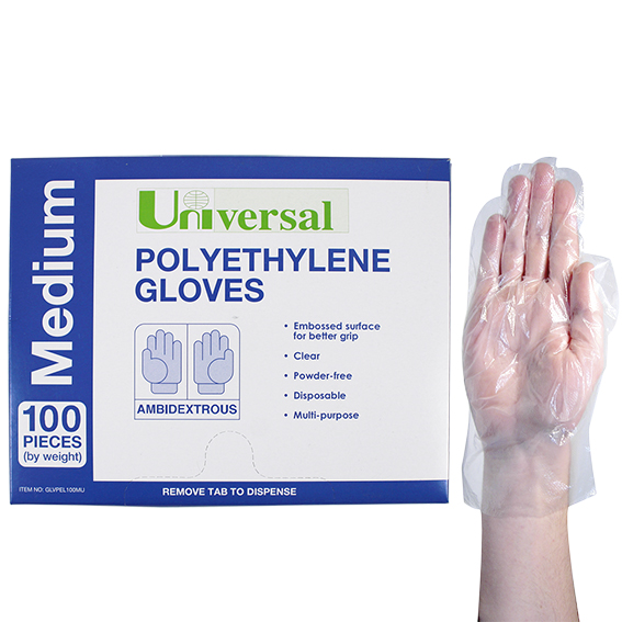 Universal Disposable Polyethylene Gloves, Medium, Recyclable, Latex ...