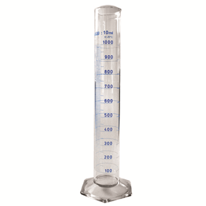 MEASURING CYLINDER W/HEX BASE & SPOUT TF CL A 1000ML BORO EA