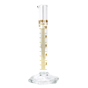 MEASURING CYLINDER W/HEX BASE & SPOUT TF CL B 10ML BORO EA