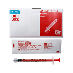 LIV SYRINGE 1ML LUER LOCK LATEX FREE RED HYPO STERILE 100/BX