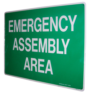 PRINTED SIGN 'EMERGENCY ASSEMBLY AREA' 450X600MM METAL EA